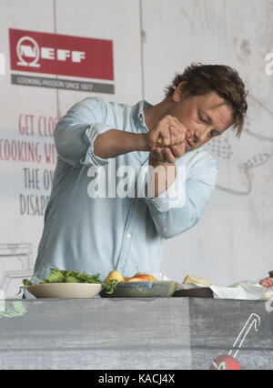 Jamie Oliver at Big Feastival held at Alex James’ farm in Oxfordshire ...