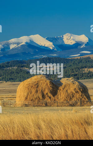 haystacks in fields below peaks of the flint creek range near avon ...