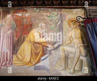 Renaissance Fresco depicting Job, plagued by boils, visited by his ...