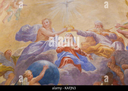 Renaissance Fresco depicting the Holy Trinity and the Blessed Virgin ...