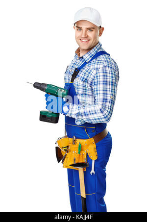 young male builder using power tool Stock Photo - Alamy
