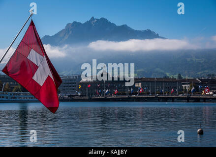Swiss lake Lucerne Luzern Flag Switzerland Stock Photo - Alamy