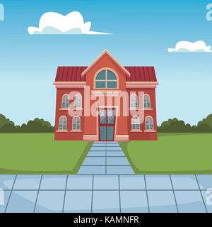 vector cartoon illustration of school building in a city. background ...