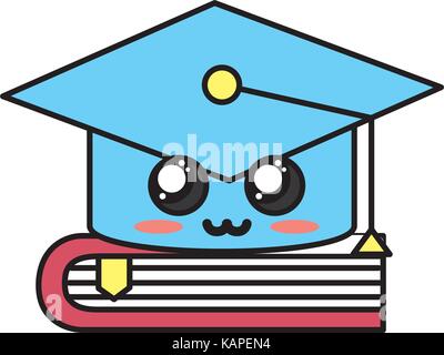 kawaii graduation cap icon over white background vector illustration ...