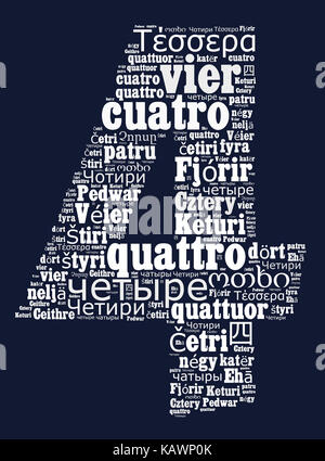 Number four in different languages wordcloud text concept Stock Photo ...