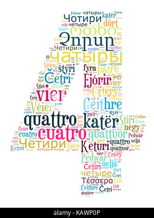 Number four in different languages wordcloud text concept Stock Photo ...