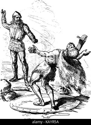 This artwork depicts the mythical battle between the servants of Aeneas ...