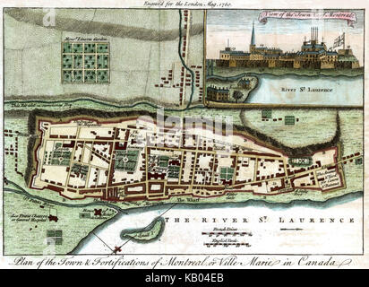 Town and Fortification of Montreal, London Mag.,1760 (B&W Stock Photo ...