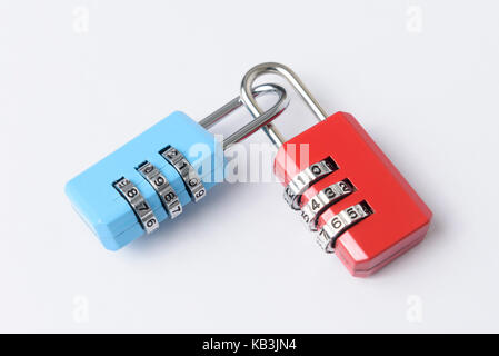 Blue and red combination padlocks Stock Photo - Alamy