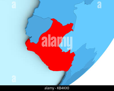 Peru in red on blue political map with transparent oceans. 3D ...