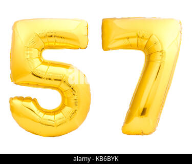 Number 57 fifty seven made of golden inflatable balloons isolated on ...