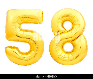 Golden number fifty eight inflatable balloon with golden ribbon flying ...