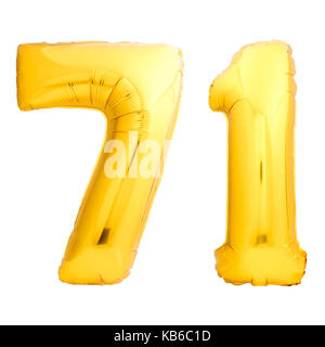 Number 71 seventy one made of golden inflatable balloons isolated on ...