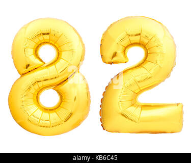 Number 82 eighty two made of golden inflatable balloons isolated on ...