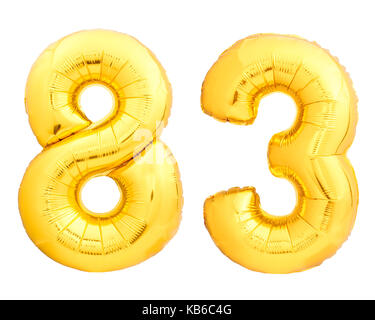 Number 83 eighty three made of golden inflatable balloons isolated on ...