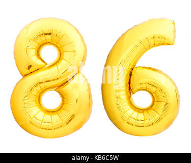 Number 86 eighty six made of golden inflatable balloons isolated on ...