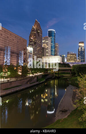 Downtown Houston highrise buildings with a blue sky Stock Photo - Alamy