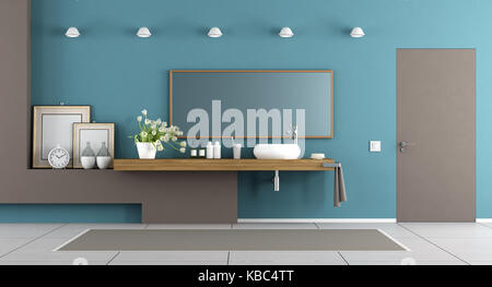 Blue and brown modern bathroom Stock Photo - Alamy