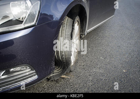 Burst tire of a truck after an accident, puncture Stock Photo: 48806558 ...