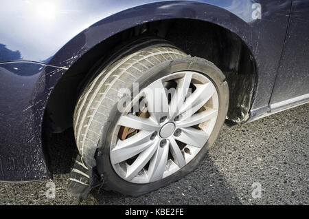 Burst tire of a truck after an accident, puncture Stock Photo - Alamy