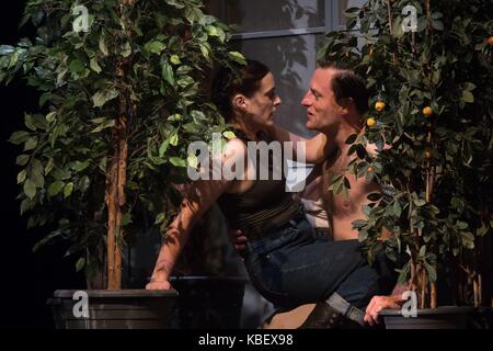 Actors Alexander Finkenwirth, Luisa Taraz in a scene from George Orwell ...