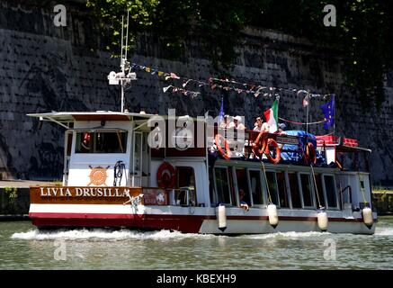 The sightseeing boat "Livia Drusilla" on the Tiber river in Rome (Italy ...