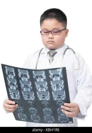 obese boy doctor check x-ray film isolated on white background, health ...