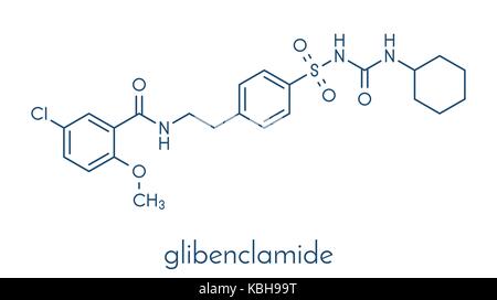 Glibenclamide (glyburide) diabetes drug molecule. Skeletal formula ...