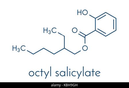 Octyl salicylate (octisalate) sunscreen molecule (UV filter). Skeletal ...
