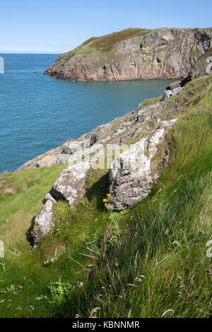 Cliffs and Sea at Llanbadrig; Cemaes; Anglesey; Wales; UK Stock Photo ...