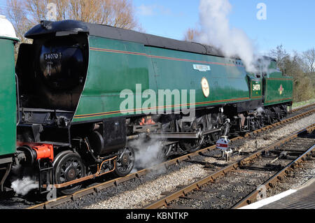 Steam Battle of Britain class 4-6-2 "Manston" locomotive at Corfe ...