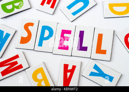 word spelling made of colorful letters on white background Stock Photo ...