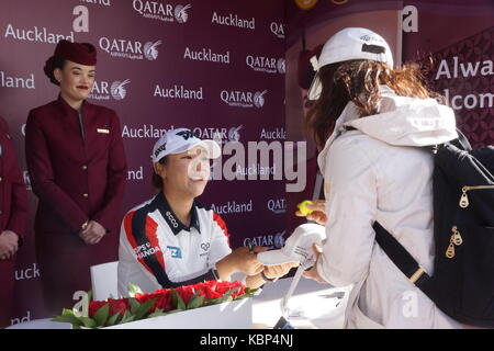 Lydia Ko, of New Zealand, signs autographs to fans after winning the ...