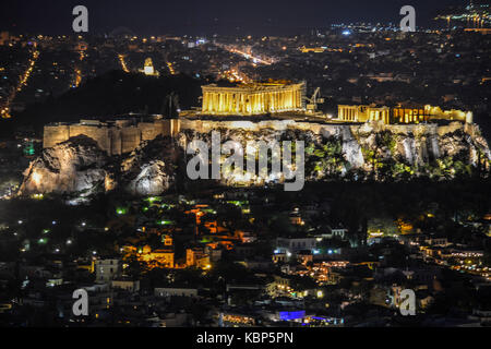 The Acropolis of Athens at night. Athens by night. Parthenon lighted ...