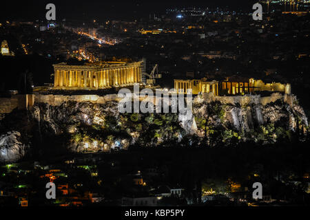 The Acropolis of Athens at night. Athens by night. Parthenon lighted Stock Photo - Alamy