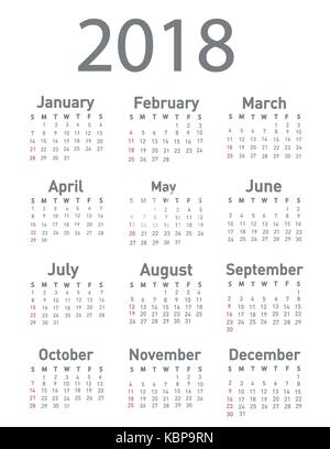 Calendar for 2018 vector illustration Stock Vector Image & Art - Alamy