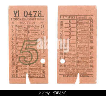 A vintage London Transport bus ticket, number 72933. This historical ...