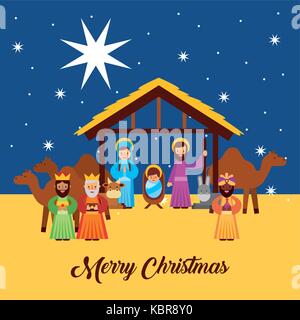 Belen with Jesus born in manger, Belen with joseph and Mary vector ...