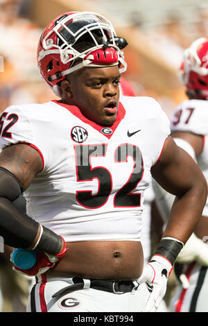 September 30, 2017: Tyler Clark #52 of the Georgia Bulldogs tackles ...