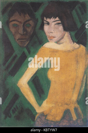 'Marischka mit Maske' by Otto Mueller is a 1919 painting that features ...