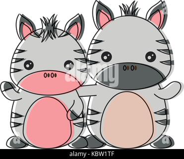 Cute cartoon zebra couple. Vector illustration. Isolated on white ...