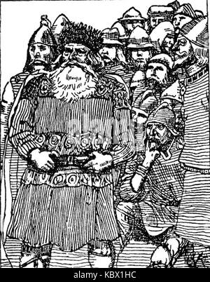 Haakon den Godes Saga by C. Krohg presents a scene from the saga of ...