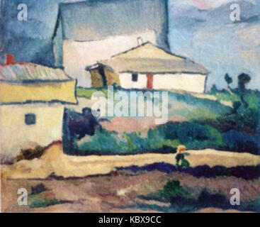 'Peisaj cu case' by Sabin Popp depicts a rural landscape with houses ...