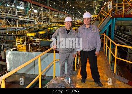 Factory floor for the extraction of copper from copper ore, Erdenet ...
