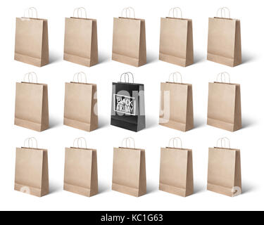 Blank paper tag with shopper paperbag on white background Stock Photo ...