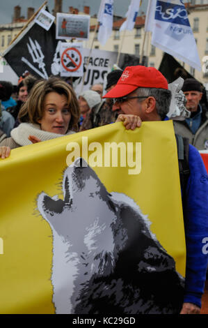 Thousands protest wolves killing in Lyon, France Stock Photo - Alamy