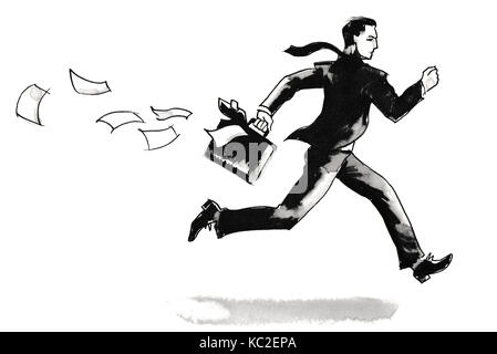 Running man. ink black and white illustration Stock Photo - Alamy