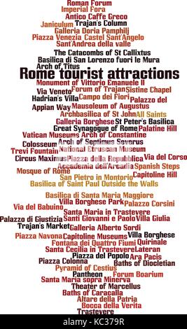 Rome tourist attractions word cloud concept. Vector illustration Stock ...