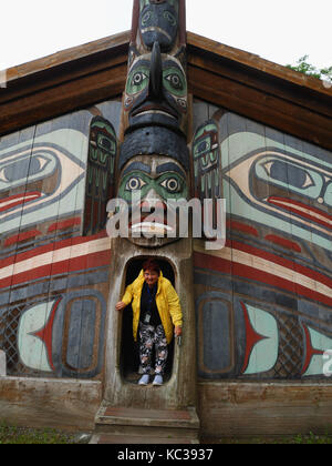 Totem poles and clan house at Totem Bight Historic Site; Ketchikan ...