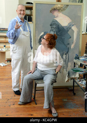 Leipzig-based painter Arno Rink stands in front of his work ...